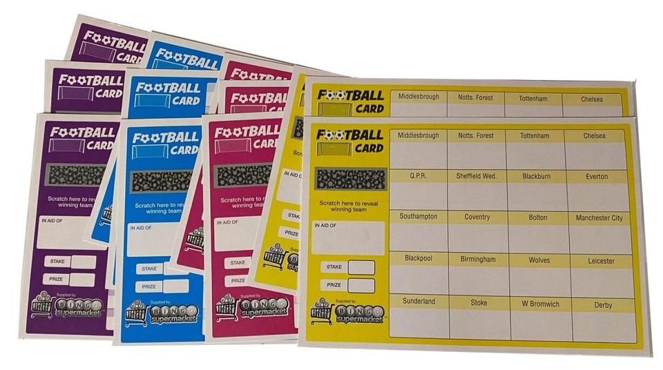 FOOTBALL SCRATCH CARDS 20 30 40 50 and 80 Team Fundraising A5 Card ...