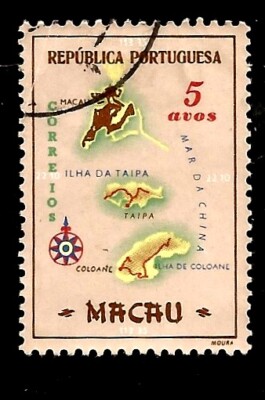 Portugal Macao Colony in China Map Stamp Portugiesische Kolonie Karte ...