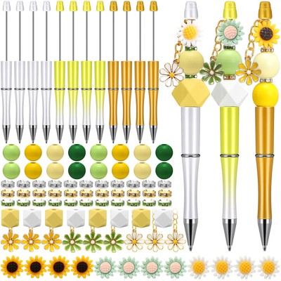 48 Sets Plastic Daisy Beads Pens Sunflower Beads Pens Daisy Flower ...
