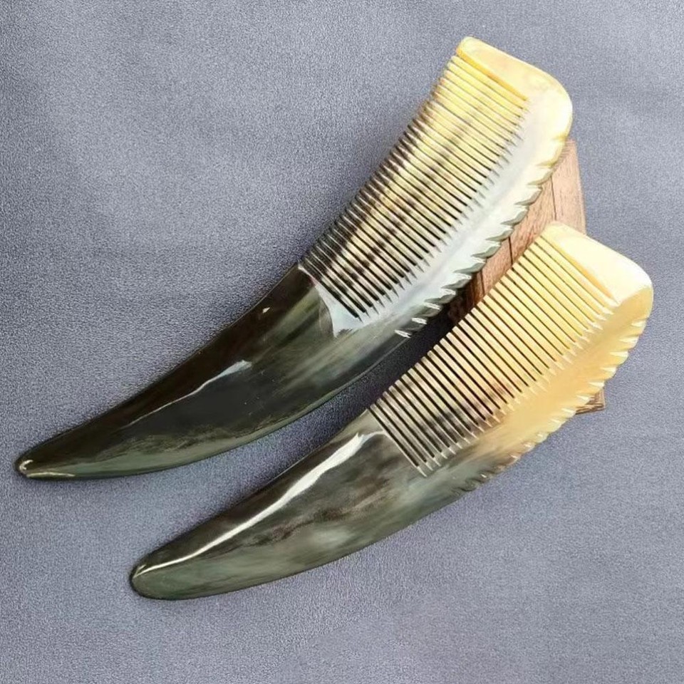 Natural black buffalo horn comb hair comb ox horn fine /wide tooth ...