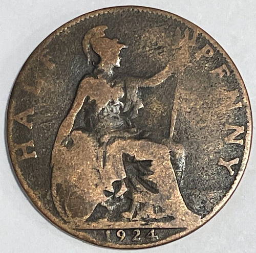 1924 Great Britain Half Penny King George V Bronze 1/2 Cent Coin Lot B1 ...