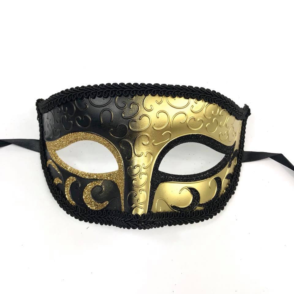 His & Her Couple Lover Masquerade Mask, Black & Gold Themed Party Ball ...