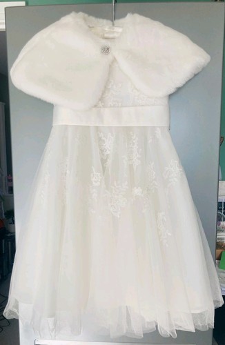 John Rocha Girls Dress With Cape Ivory White Bridesmaid Christening ...