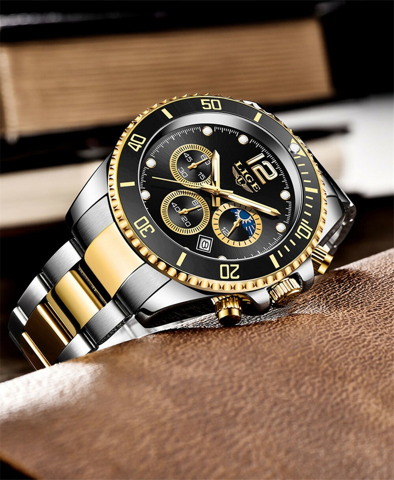 LIGE Men Watch Chronograph Steel Wristwatch Multifunction Business ...