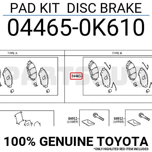 04465-0K610 Toyota Pad kit disc brake 044650K610 Genuine OEM Part for ...