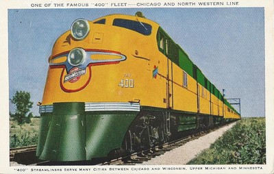Postcard Chicago & North Western Line CNW 400 Streamliner Diesel Engine ...
