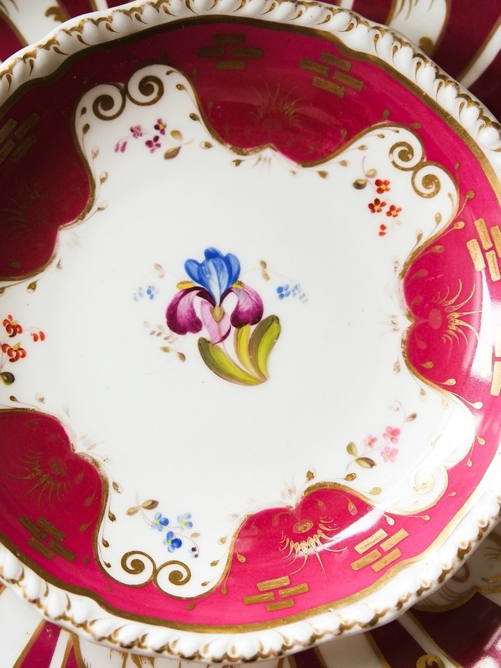 Antique H&R Daniel Maroon Colour Tea Cup Set 1825s English Porcelain | eBay