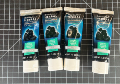 x4 NEW Brush Buddies Herbal Toothpaste 3.5oz Activated Charcoal Cool ...