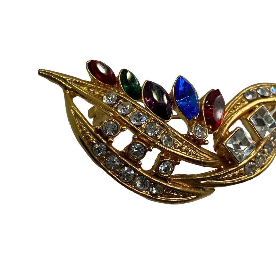 Vintage Blue Red Green Purple Crystal Rhinestone Flourish Wing Brooch ...