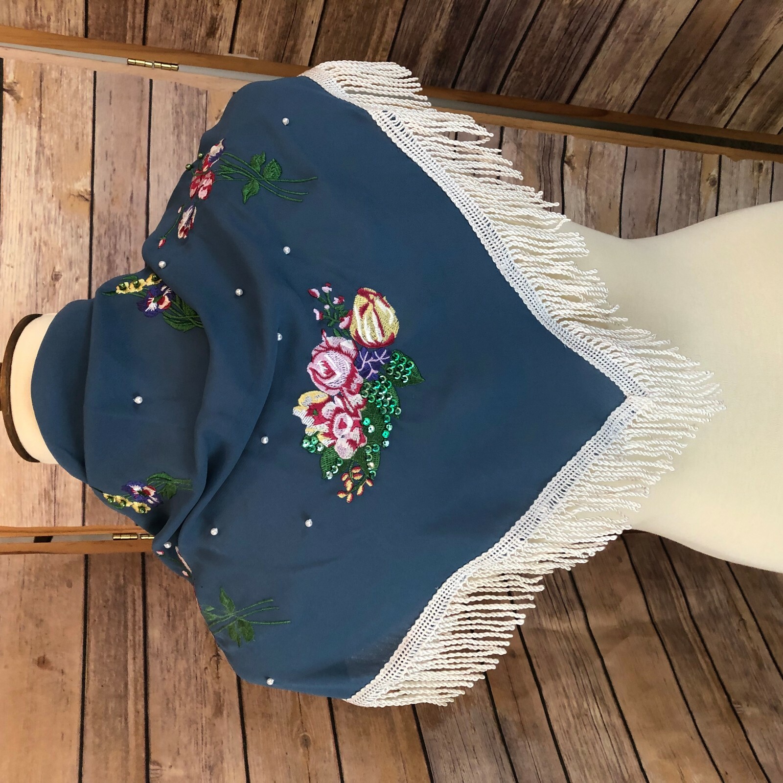 Vintage Lacy Afternoon Shell Kepler Rose Sequin Embroider Shawl Rope ...