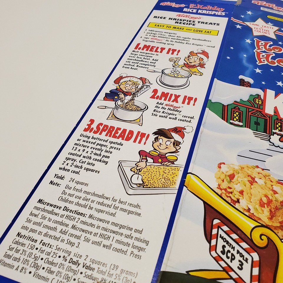 KELLOGS Cereal Box 1996 Rice Krispies HO HO HOLIDAY Snap Crackle Pop ...