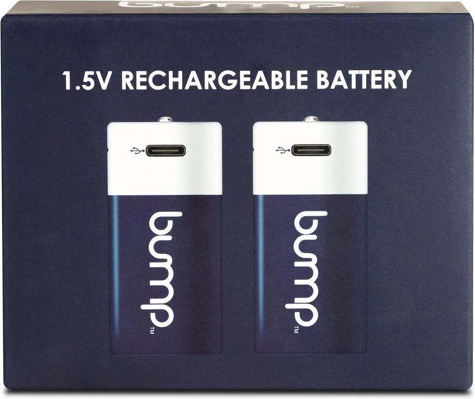 Bump 2 Pack D 1.5V Lithium Ion Rechargeable Batteries 12000mWh USB-C ...