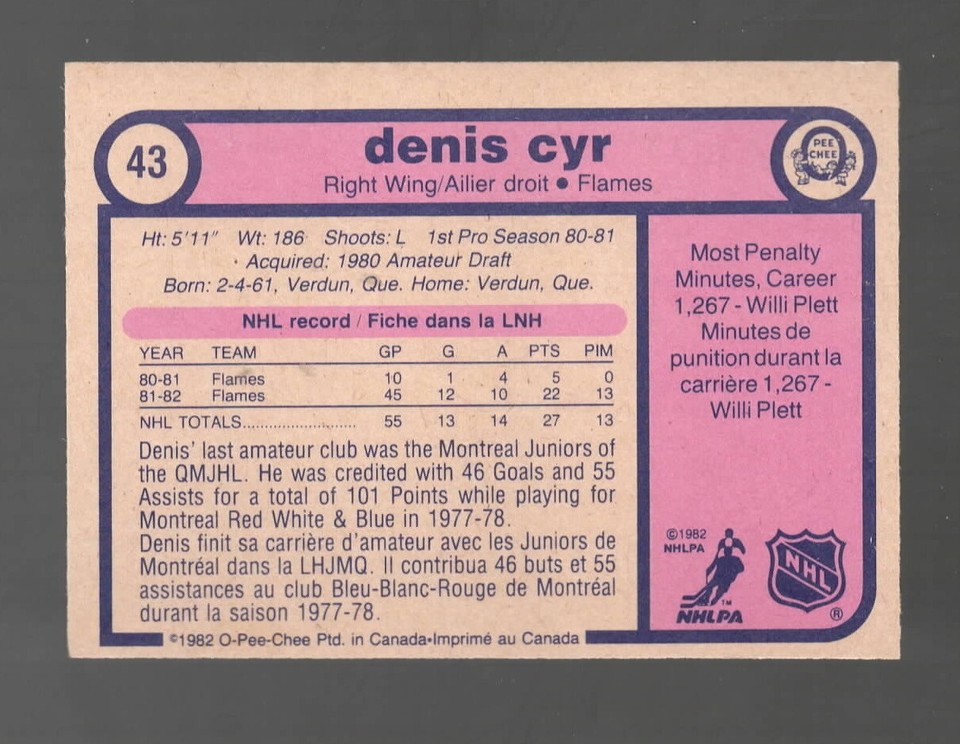 1982 O-Pee-Chee #43 Denis Cyr - Rookie NM/Mint | eBay