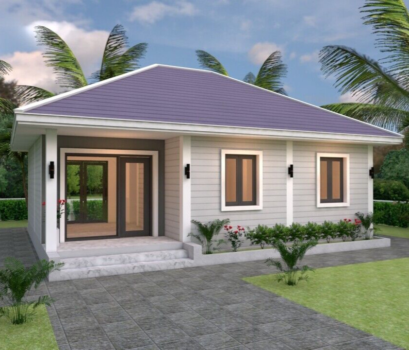 Simple House Plan With 2 Bedrooms 3d