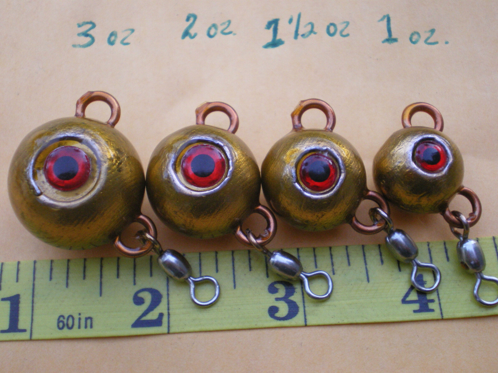 20 PCS. FLUKE EAR BALL JIGS CANDY GOLD/RED EYE & #3 SWIVEL 3,2,1-1/2,1 ...