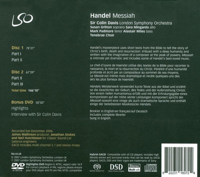 COLIN DAVIS HANDEL: MESSIAH [INCLUDES DVD] [2006] NEW SUPER AUDIO ...