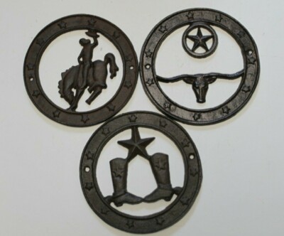 Cast Iron Cowboy Room Decor Western Style Wall Plaques, W-20 -21 -22 | eBay