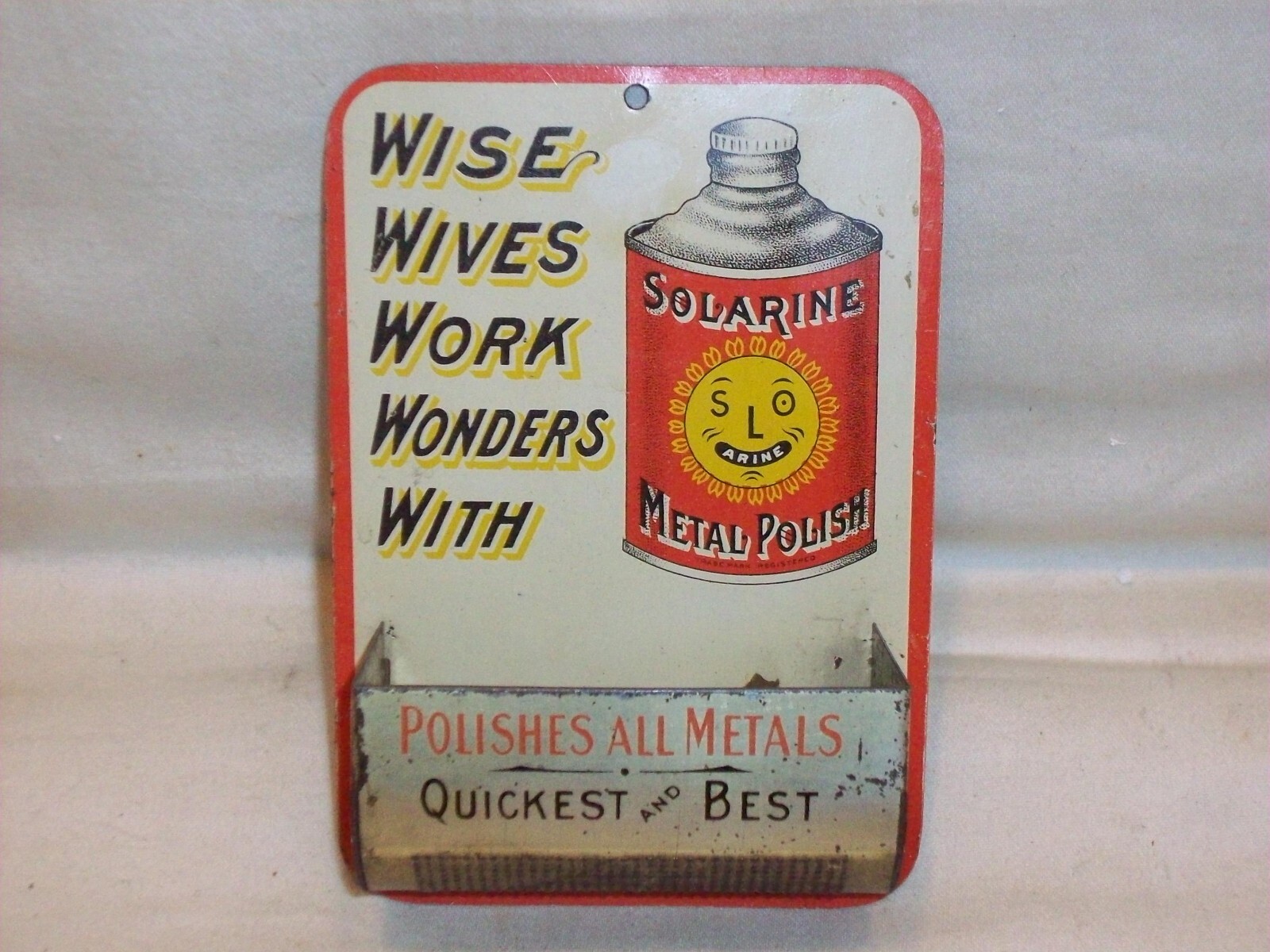 ANTIQUE ADVERTISING TIN MATCH HOLDER SOLARINE METAL POLISH | eBay