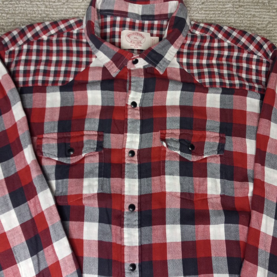 Brooks Brothers Men's XL Shirt Long Sleeve Multicolor Check Pearl Snap ...
