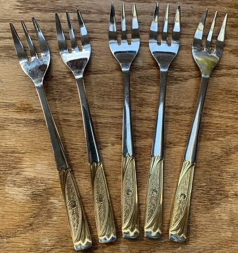 Inoxpran INX1 Dinner Forks 7” Stainless 18/10 Gold Tone Accents Set Of ...