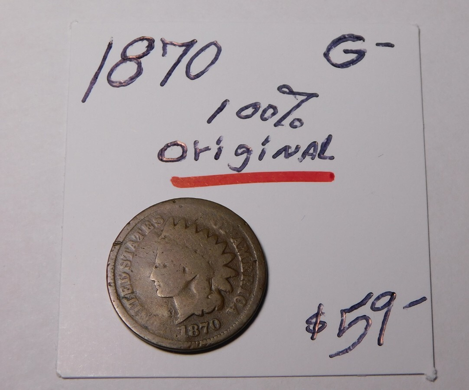 KEY DATE! 1870 CHOCOLATE BROWN ORIGINAL GOOD - INDIAN CENT ONLY $49.00 ...