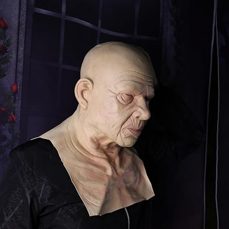 Halloween Realistic Old Man Latex Masks Wrinkle Face Bald Man Horror ...