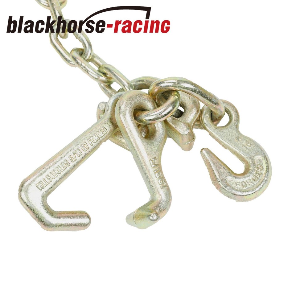 (4 Pack) 5/16" x 6' Long Shank 15" J Hook Tow Chain w/ RTJ Cluster ...