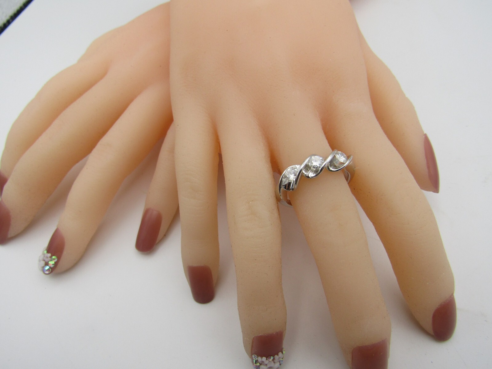 AMAZING MOISSANITE FIRE .75tcw 3 STONE Sterling Silver Ring JTV 925 SZ ...