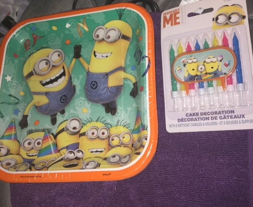 Despicable Me Minions Square Plates & Cake Decoration Birthday Candies ...