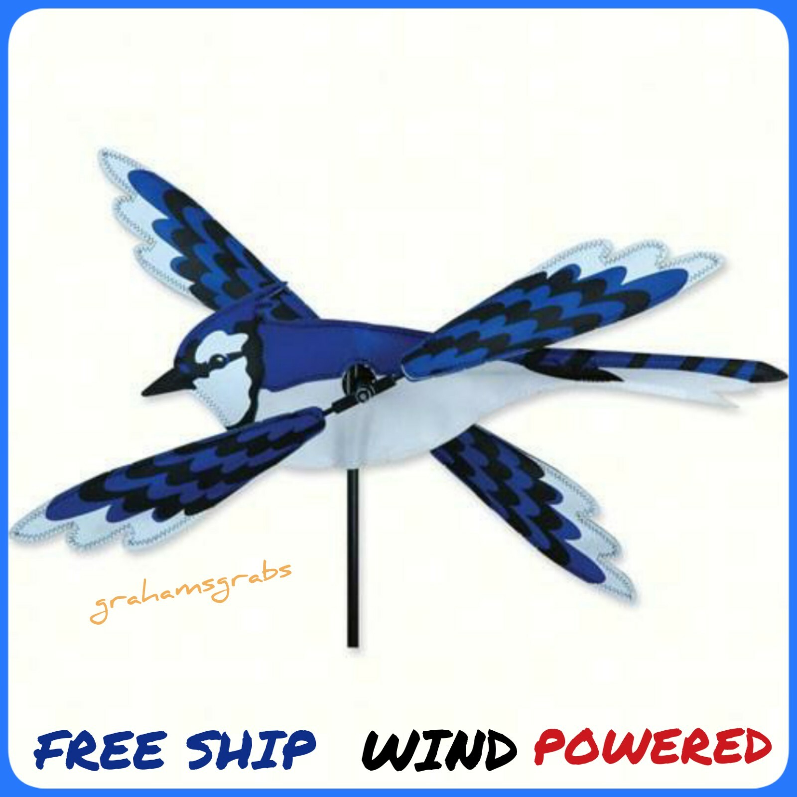 BLUE JAY WHIRLIGIG WIND SPINNER 20" WING DIAMETER GARDEN STAKE YARD ...