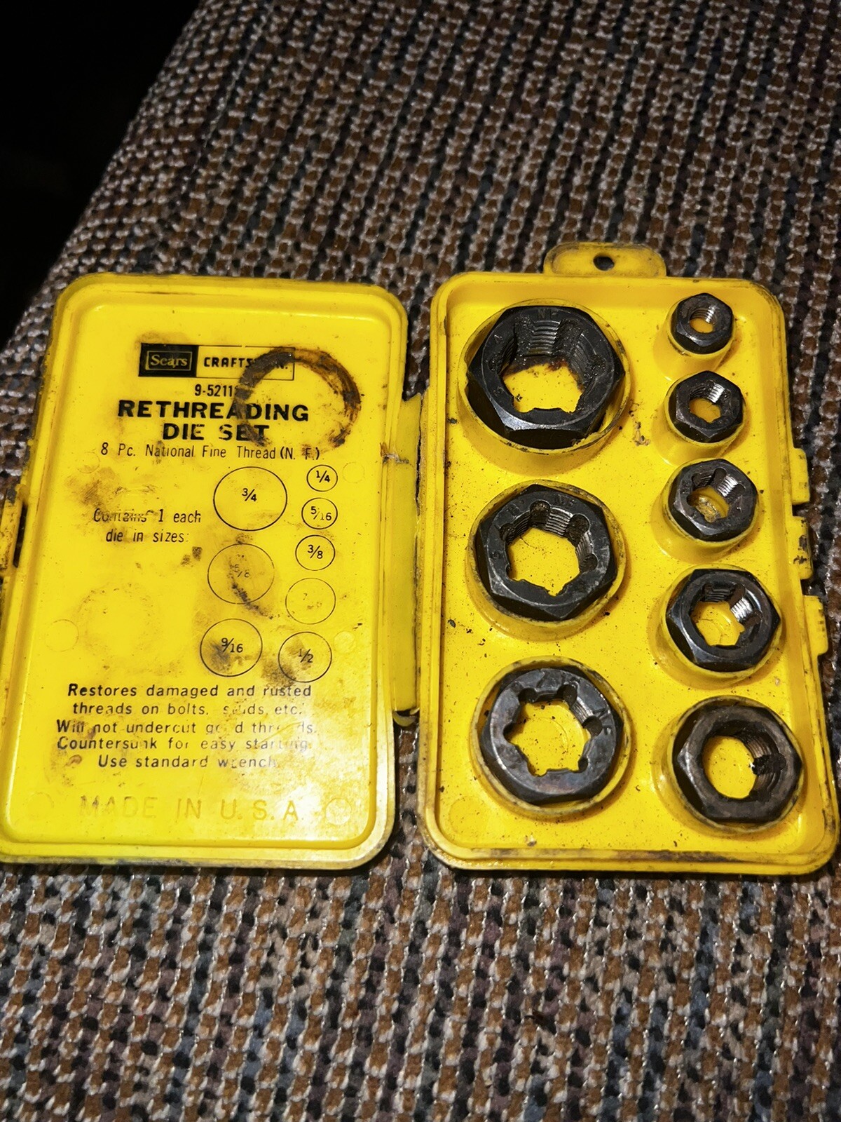 Craftsman 9-52112 Rethreading NF Die Set National Fine Thread 8 Pieces ...