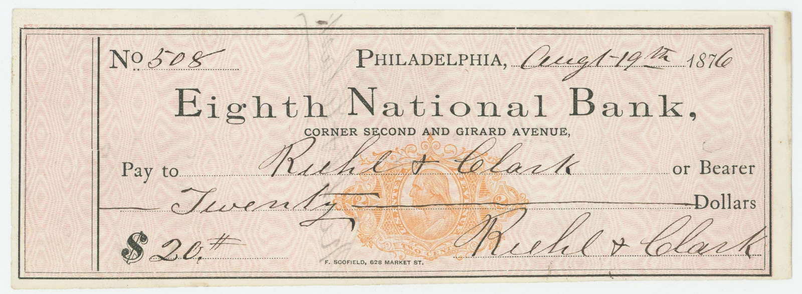 RN-L5 Eighth National Bank check, Philadelphia, PA 1876 | eBay