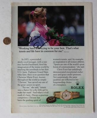 Tennis Legend Chris Evert Signed / Autographed 1990 Rolex Magazine ad ...