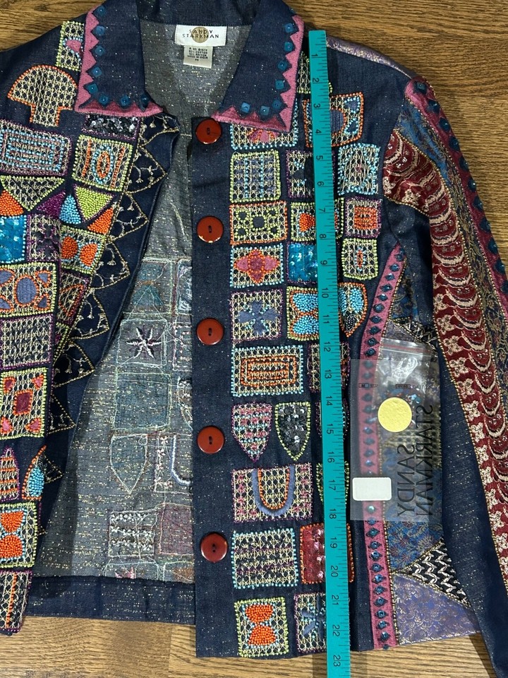 Sandy Starkman Beaded Embroidered Jacket Art to Wear Colorful Unique ...