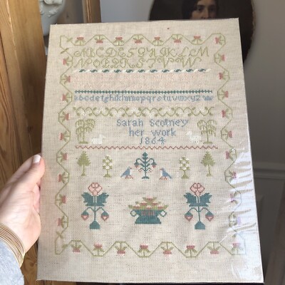 Repro Sampler Cross Stitch Embroidery School Girl 1864 Sarah | eBay