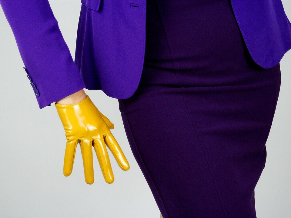 LATEX LONG GLOVES Shine Leather Faux Patent PU 20" 50cm Opera Ginger ...