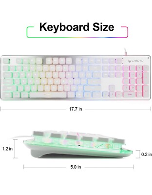 LANGTU Membrane Gaming Keyboard, Rainbow LED Backlit Quiet Keyboard for ...