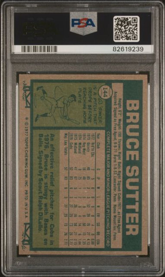 Graded 1977 Topps Bruce Sutter #144 Rookie RC Baseball Card PSA 8 NM-MT ...