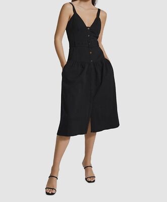 $330 Reiss Women Black Vita Button Front Drop Waist Belted Midi ...