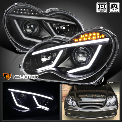 Fits Black 2001-2007 Mercedes Benz W203 C230 C240 LED Strip Projector ...