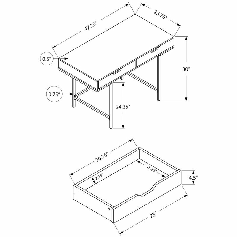 Computer Desk Home Office Laptop Storage Drawers 48"L Work Metal Brown ...