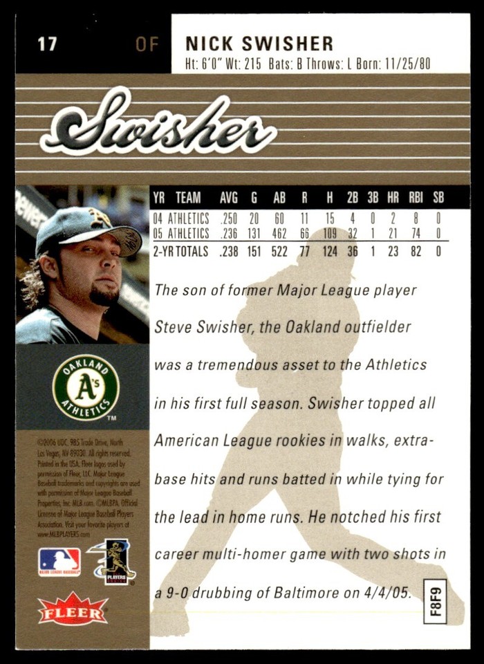 2006 Fleer Ultra Gold Medallion Nick Swisher Oakland Athletics #17 | eBay