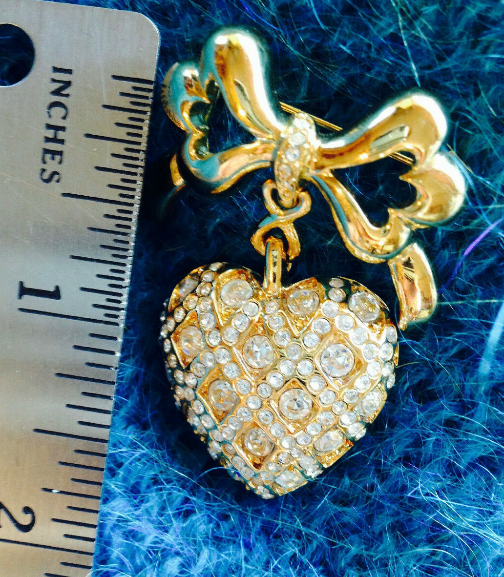 Vintage SIGNED MONET Heart Pendant pin / broach Gold tone diamond | eBay