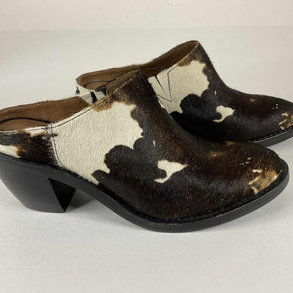 Frye Women's Cowhide Hair Leather Slip On Heel Mule Clog Western Size ...