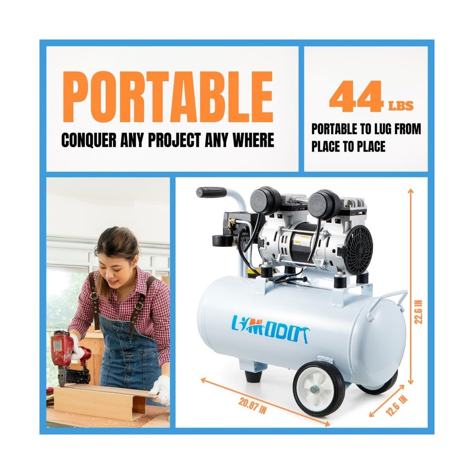 Air Compressor, Ultra Quiet Air Compressor, Only 68dB, 8 Gallon Durable ...