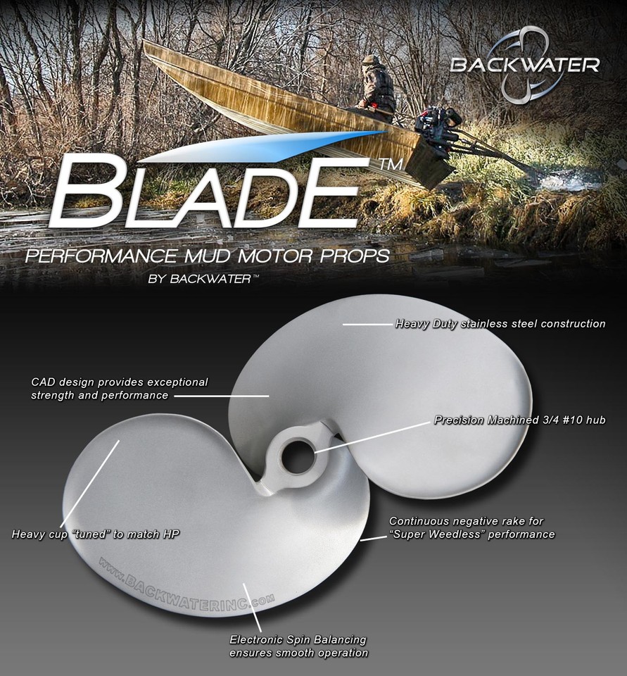 12-16 hp Backwater Prop longtail mud motor godevil beavertail mudbuddy ...