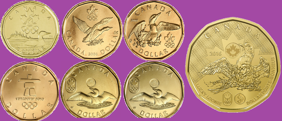 2004–2026 Canada Olympic Lucky Loonie $1 Coin Set 8 Coins Uncirculated ...