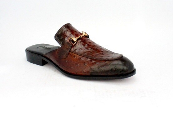 Handmade Mens Casual Slippers, Mens Ostrich Texture Leather Slippers ...