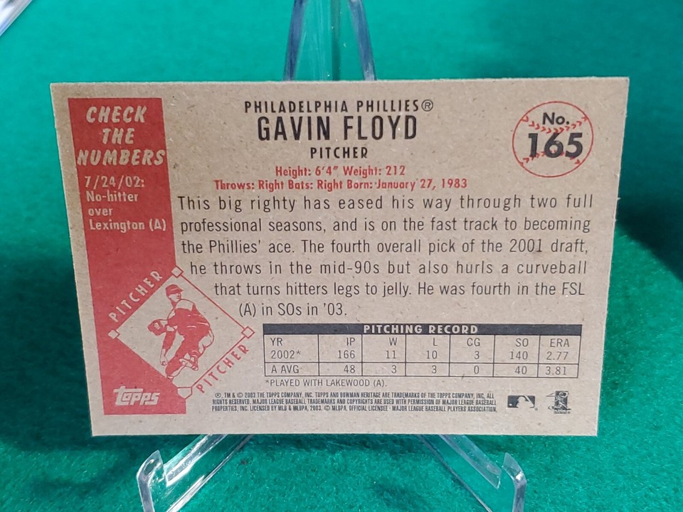 2003 Bowman Heritage Baseball #165 Gavin Floyd Philadelphia Phillies | eBay
