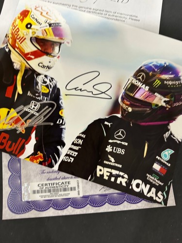 HAND SIGNED MAX VERSTAPPEN + LEWIS HAMILTON 10x8 GENUINE AUTOGRAPH ...